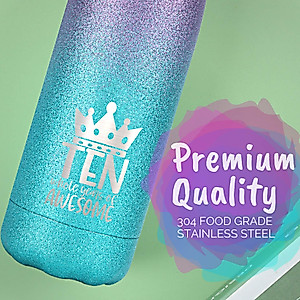 Birthday Gifts for 10 Year Old Girls - Glitter Water Bottle for Kids Children Daughter Granddaughter - 17oz/500ml Stainless Steel Insulated Water Bottle - Best Gift for 10th Birthday, Onebttl
