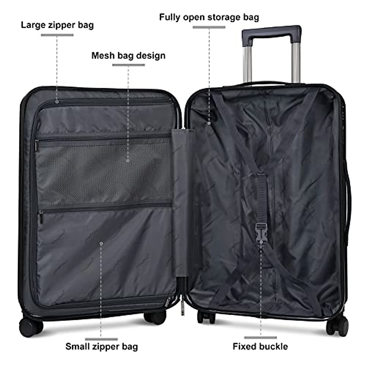 Feybaul Luggage 3 Piece Set Suitcase Lightweight Hardside Removable-Spinner Wheels with TSA Lock(20',24',28')_Black, 828