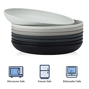 Homienly Deep Dinner Plates Set of 8 Alternative for Plastic Plates Microwave and Dishwasher Safe Wheat Straw Plates for Kitchen Unbreakable Kids Plates with 4 Colors (Stone Grey, 10 inch)