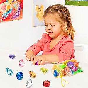 PANTIDE 35Pcs Acrylic Diamond Gems Jewels Alloy Gold Round Ring Set the Blue Hedgehog Chaos Emeralds Power Rings Party Favor Supplies Cake Decoration Pirate Treasure Chest Hunt with Bag