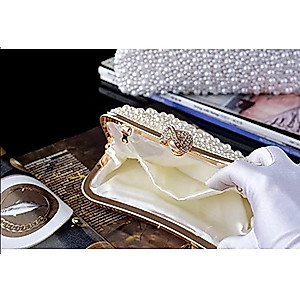 ASPHODELCHIC Women Pearl Evening Bag Bride Beaded Clutch Purse Cream White for Wedding Party (Ivory white) Small