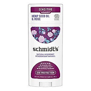 Schmidt's Aluminum Free Natural Deodorant for Women and Men, Hemp Seed Oil & Rose for Sensitive Skin with 24 Hour Odor Protection, Vegan, Cruelty Free 3.25 oz(Packaging may vary)