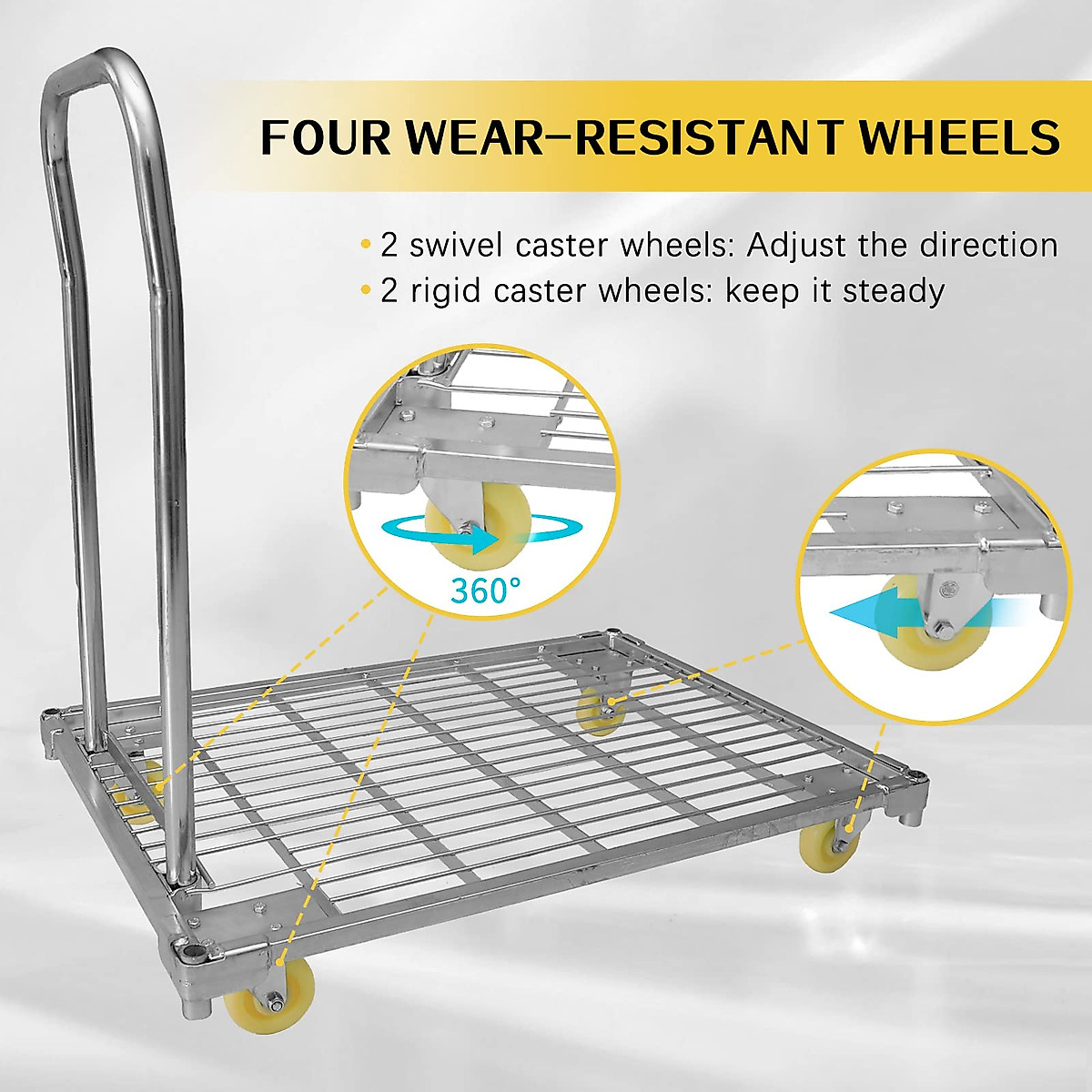 CiaoHER Heavy Duty Metal Platform Truck, 1200 lbs Industrial Standard Push Cart, 41x28 Extra Wide Deck Utility Dolly for Warehouses, Workshops, Restaurants and Homes Use