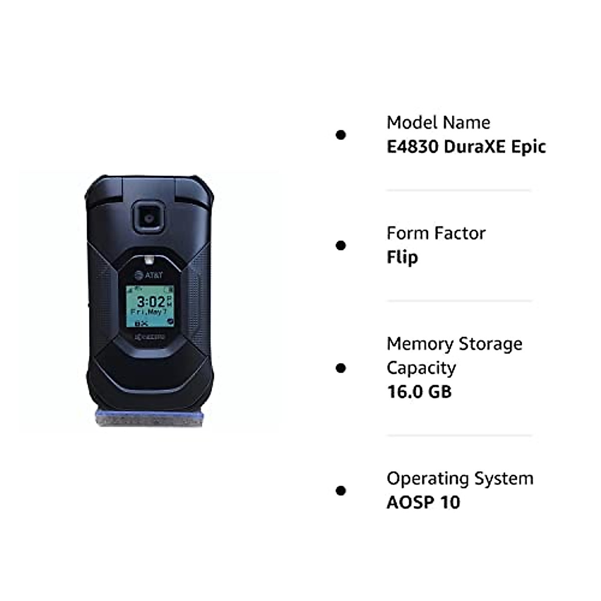 Kyocera Duraxe E4830 Epic AT&T Flip Smart Phone 16GB Rugged PTT Wi-Fi LTE Black (Renewed)