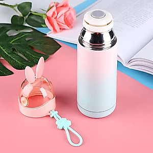 Fdit 350ML Cute Rabbit Cartoon Kids Vacuum Insulated Mug Stainless Steel Hot Water Bottle Travel Mug(Pink + Green)