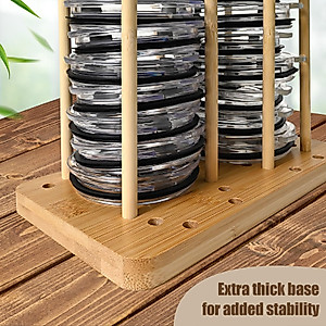 XIXUN Bamboo Tumbler Lid Organizer for Cabinet Extra Thick Base Holds Up to 20 Cups Lid Organizer Compatible with Bamboo Water Bottle Lid Holder Coffee Cup Lid Stacker Easy to Assemble
