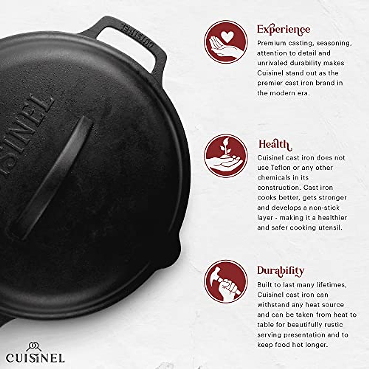 Cast Iron Skillet with Cast Iron Lid - 12"-Inch Dual Handle Frying Pan + Pan Scraper + Silicone Handle Holder Covers - Pre-Seasoned Oven Cookware - Use Indoor/Outdoor, Grill, Stovetop, Induction