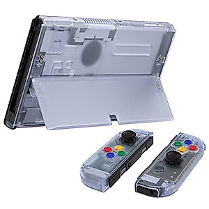 eXtremeRate Glacier Blue Custom Full Set Shell for Nintendo Switch OLED, DIY Replacement Console Back Plate, NS Joycon Handheld Controller Housing with Colorful Buttons for Nintendo Switch OLED