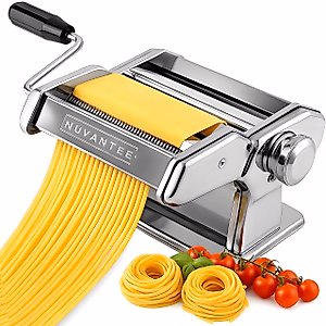 Nuvantee Pasta Maker Machine,Manual Hand Press,Adjustable Thickness Settings,Noodles Maker with Washable Aluminum Alloy Rollers and Cutter, Perfect for Spaghetti,Fettuccini, Lasagna