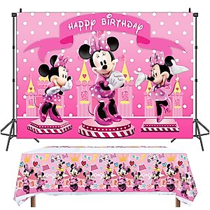 ANDXIN Pink Cartoon Mouse Backdrop, Tablecloth, Birthday Party Decorations, Vinyl, Environmentally Friendly Materials, 6x4FT, 70x42in