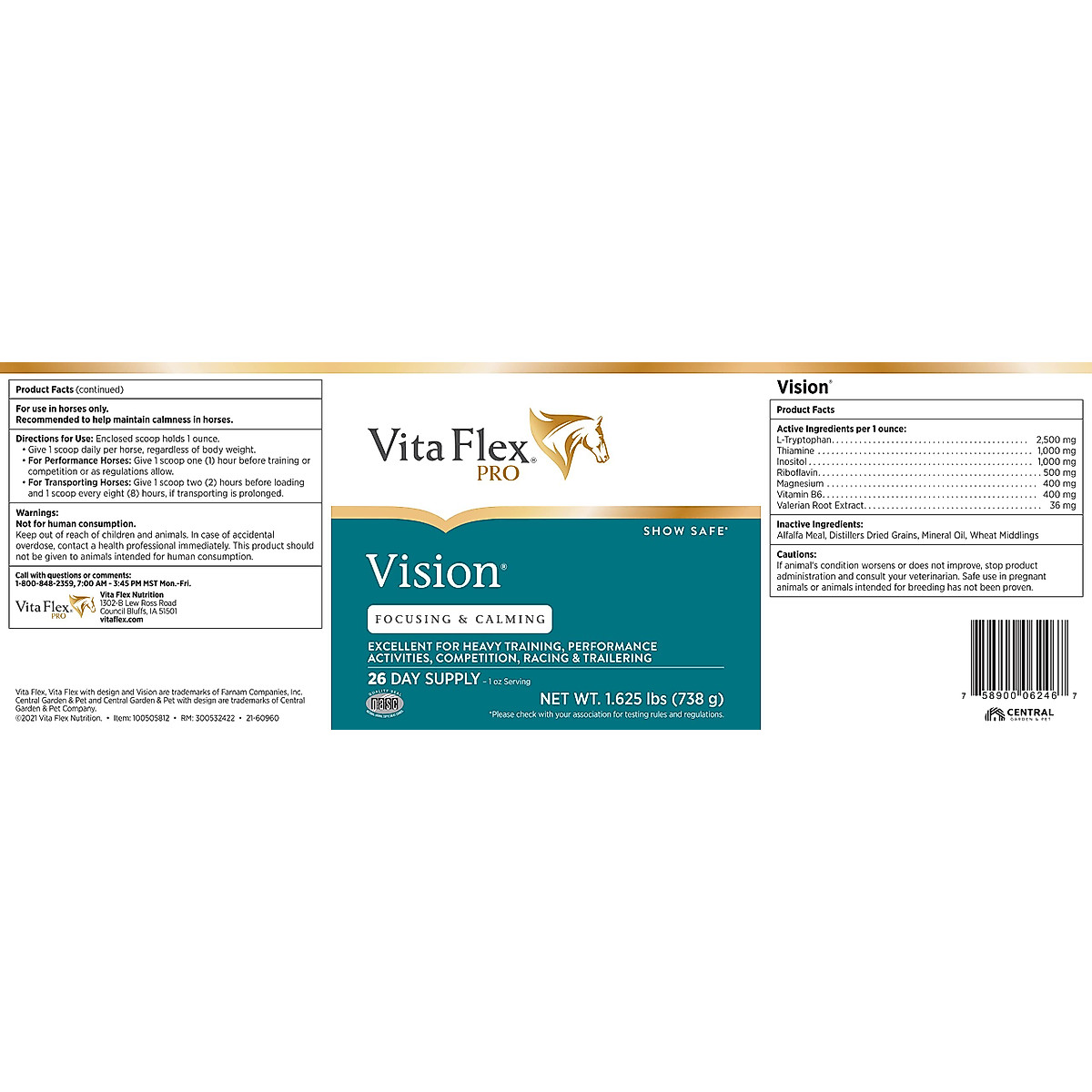 Vita Flex Pro Vision, Focusing and Horse Calming Supplement 1.625 lbs, 26-Day Supply