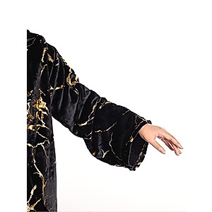 BSNTHO Black Wearable Blanket with Sleeves and Pocket for Women Men Adults，Soft Comfy Throws Blanket with Arm(Black，Pocket)