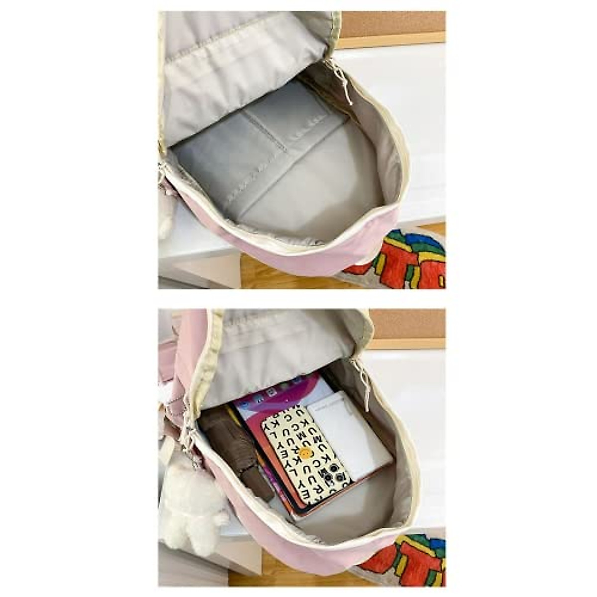 Aoakva Indie Backpack School Japanese Asthetic Backpack INS Travel Bag Large Capacity Kawaii Backpack Prime with Free Plush Bear Pendant (white)