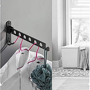 TYXTYX Black Folding Clothes Hanger Wall Mounted, Indoor Outdoor Aluminum Space Savers Clothes Rack, Laundry Hanger Dryer Rack, for Bathroom, Balcony,2pcs+40cm Pole