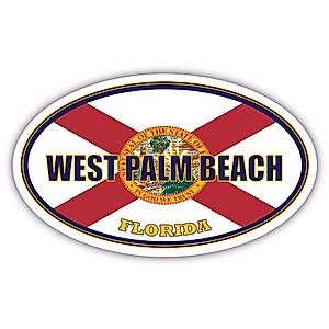 3 Pack 2x3 inches | West Palm Beach City Florida State Flag | FL Flag Palm Beach County Oval State Colors Construction Toolbox, Hardhat, Lunchbox, Helmet, Mechanic, Luggage
