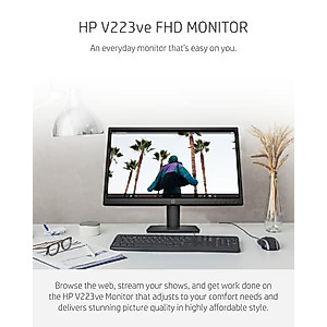 HP V223ve FHD Monitor, 1080p VA Display,75Hz Refresh Rate, 21.5-inch Computer Screen,TÜV certified Low Blue Light Mode, Ergonomic Tilt,3000:1 Contrast Ratio,HDMI & VGA Ports,VESA Mounting (2021),Black