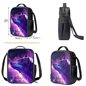 Upetstory 3 Pieces/Set Galaxy Wolf Backpack with Lunch Bag for Boys Girls Elementary Middle School Bags Set for Kids Bookbag with Pencil Case Travel Daypack