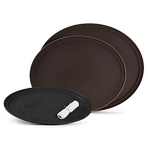 G.E.T. NS-2700-BK BPA-Free Non-Slip Plastic Oval Serving Tray, 27" x 22", Black