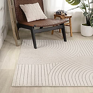 JONATHAN Y SCN100B-8 Skagen Minimalist Curve Geometric Indoor Area Rug, Modern, Contemporary, Coastal, Geometric, Bohemian, Bedroom, Kitchen, Living Room, Non Shedding, Ivory/Cream, 8' x 10'