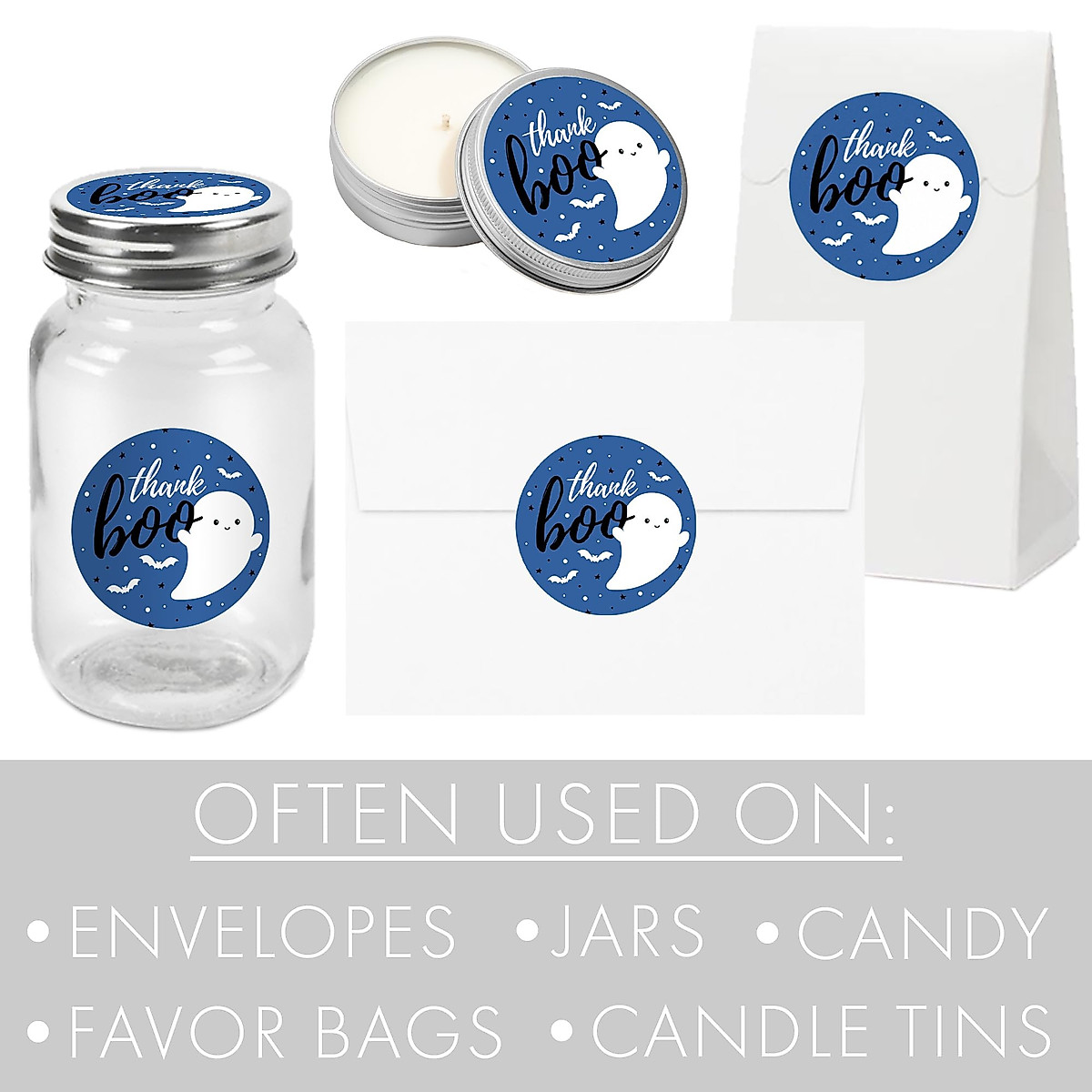 Blue A Little Boo is Almost Due Boy Baby Shower Thank You Card Stickers, Halloween Baby Shower Party Favor Bag Labels - 40 Count