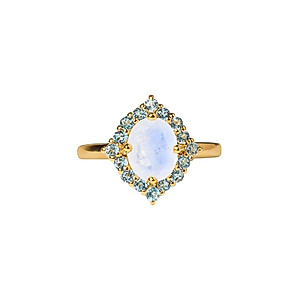 YoTreasure 2.01 Ct. Moonstone Blue Topaz 925 Sterling Silver Gold Plated Promise Ring