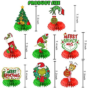 Green Christmas Party Decorations, 8pcs Green Honeycomb Centerpieces, Green Table Decorations,3D Double Side Centerpiece for Christmas Holiday