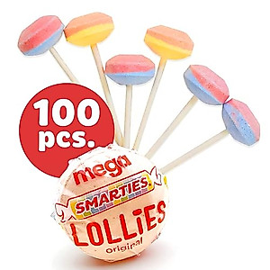 Smarties Lollipops 2Lb - 100 Pieces Individually Wrapped Bulk Lollipops Christmas Stocking Stuffers Candy