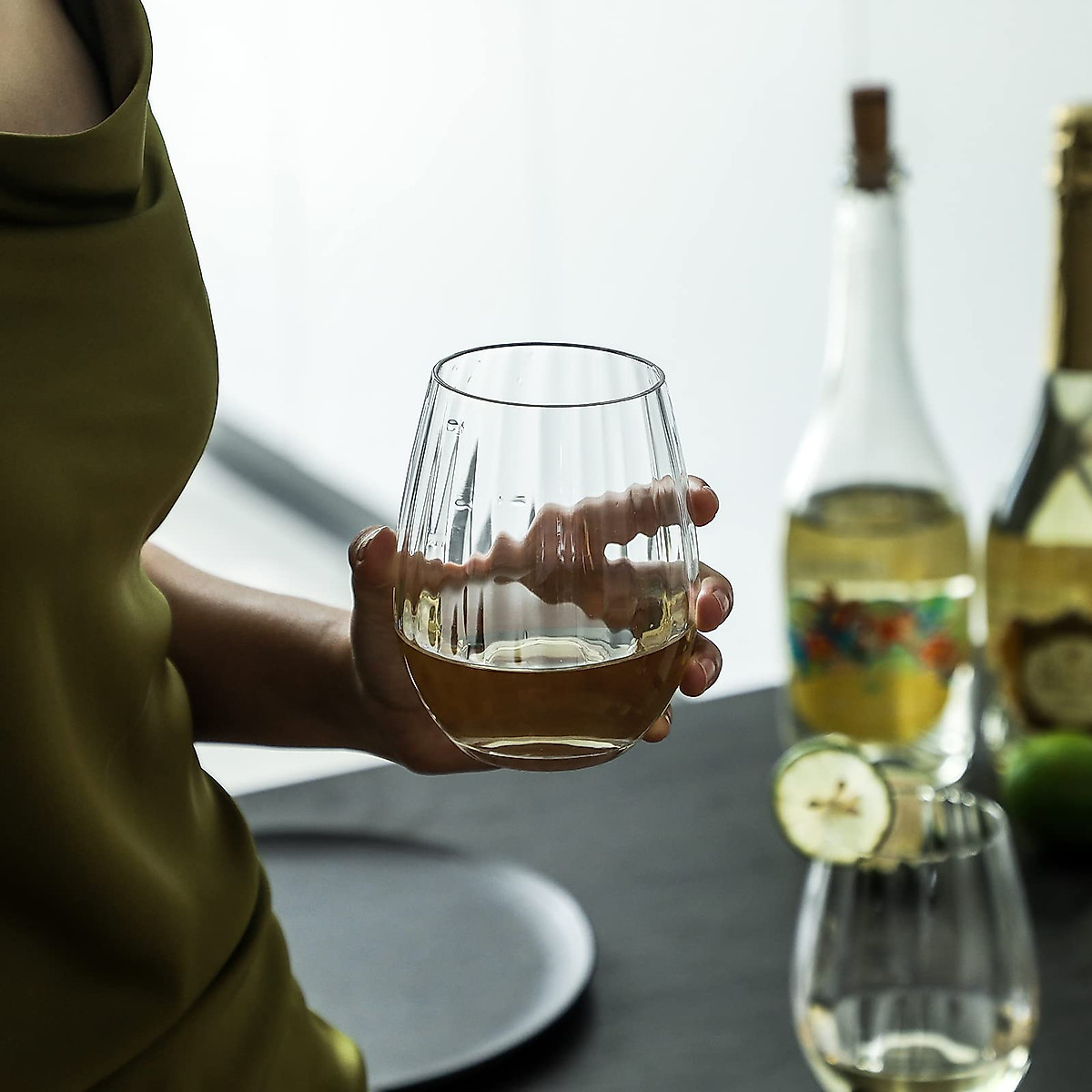 1500° C TABLETOP Radial Ray Stemless Wine Glasses Set of 6, 18 oz, Crystal Clear Wine Glasses for White and Red Wine, Ideal Gifts for Wine Lover at Chrismas and New Year.