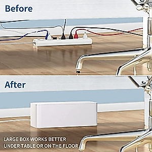 2 Pack Cable Management Box - Large and Medium Desk Cord Organizer Box Cord Hider, Cable Box Wire Organizer, Cover for USB Hub, TV Wires, Power Strips, Safe ABS Material-Baby&Pets Proof Lock-White