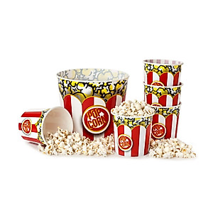 Movie Theater Popcorn Buckets Set - Wabash Valley Farms Red and White Popcorn Tub Set, Perfect for Movie Theater Decor, Outdoor Movie Night Supplies, and Movie Night Gift Baskets (1 Jumbo and 5 Small)