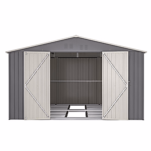 Large Outdoor Storage Shed, 11' X 13' Metal Galvanized Steel Garden Shed with Floor Frame, Utility Tool Shed Storage House for Backyard, Patio, Lawn