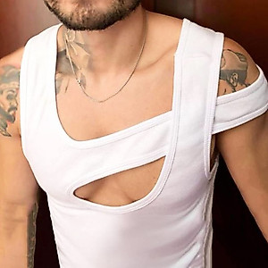 Men's Hot Sexy Crewneck Tank Top Gay Male Solid Sleeveless Muscle Shirts White M