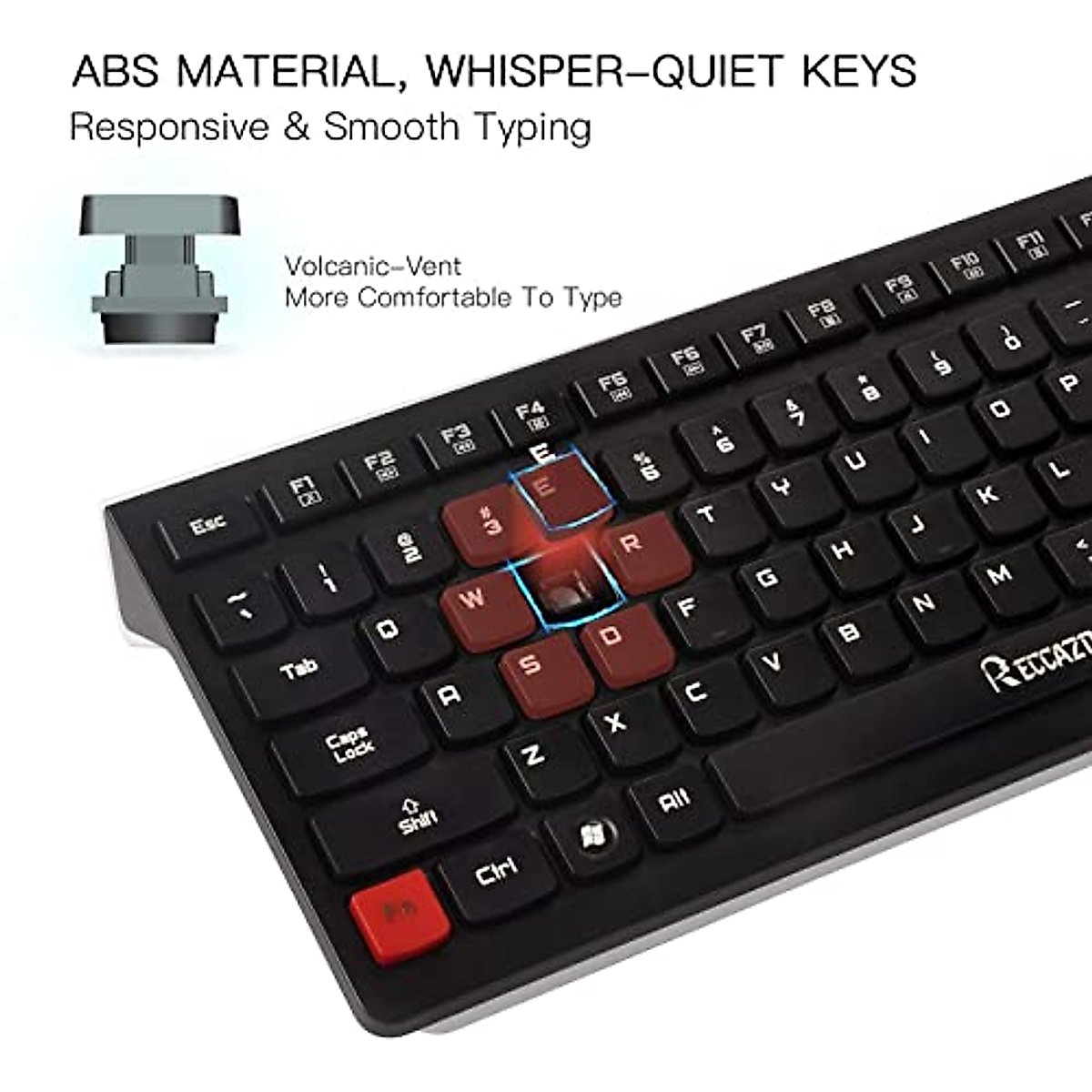 Wireless Keyboard and Mouse Combo ，DPI 1600, 2.4GHz Wireless Connection, Long Battery Life, Computer Keyboard and Mouse for PC, Desktop.Laptop, RECCAZR WC500 Design for Office and Home (Black)