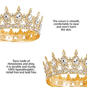 Queen Crown Rhinestone Wedding Crowns and Tiaras for Women Costume Party Hair Accessories Princess Birthday Crown Crystal Bridal Crown (Gold White Crown)