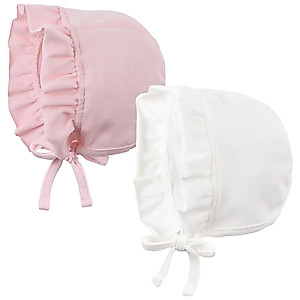 Lovely Baby Girl Hospital Hat Soft Cotton Newborn Beanie Winter Baby Hats for Infant Girls (White+Pink, S)