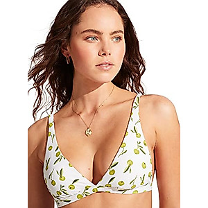 Seafolly Women's Standard Longline Triangle Bikini Top Swimsuit with Adjustable Straps, Summer Crush Soft Olive, 6