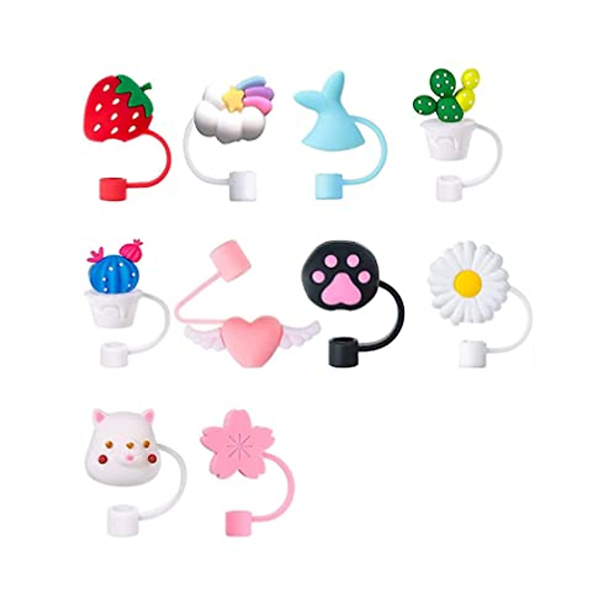SOLUSTRE 10Pcs Silicone Straw Covers Cap Reusable Straw Tips Lids Cute Straw Caps Straw Topper Straw Tip Covers Protectors for Accessories, Random Style