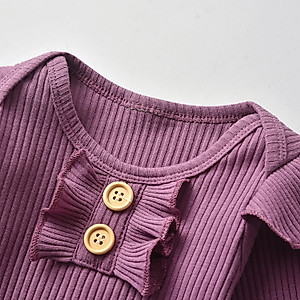 Newborn Baby Girl Clothes Ruffle Sleeve Outfit Floral Pant Set Fall Winter Clothing for Girl 3PCS Purple