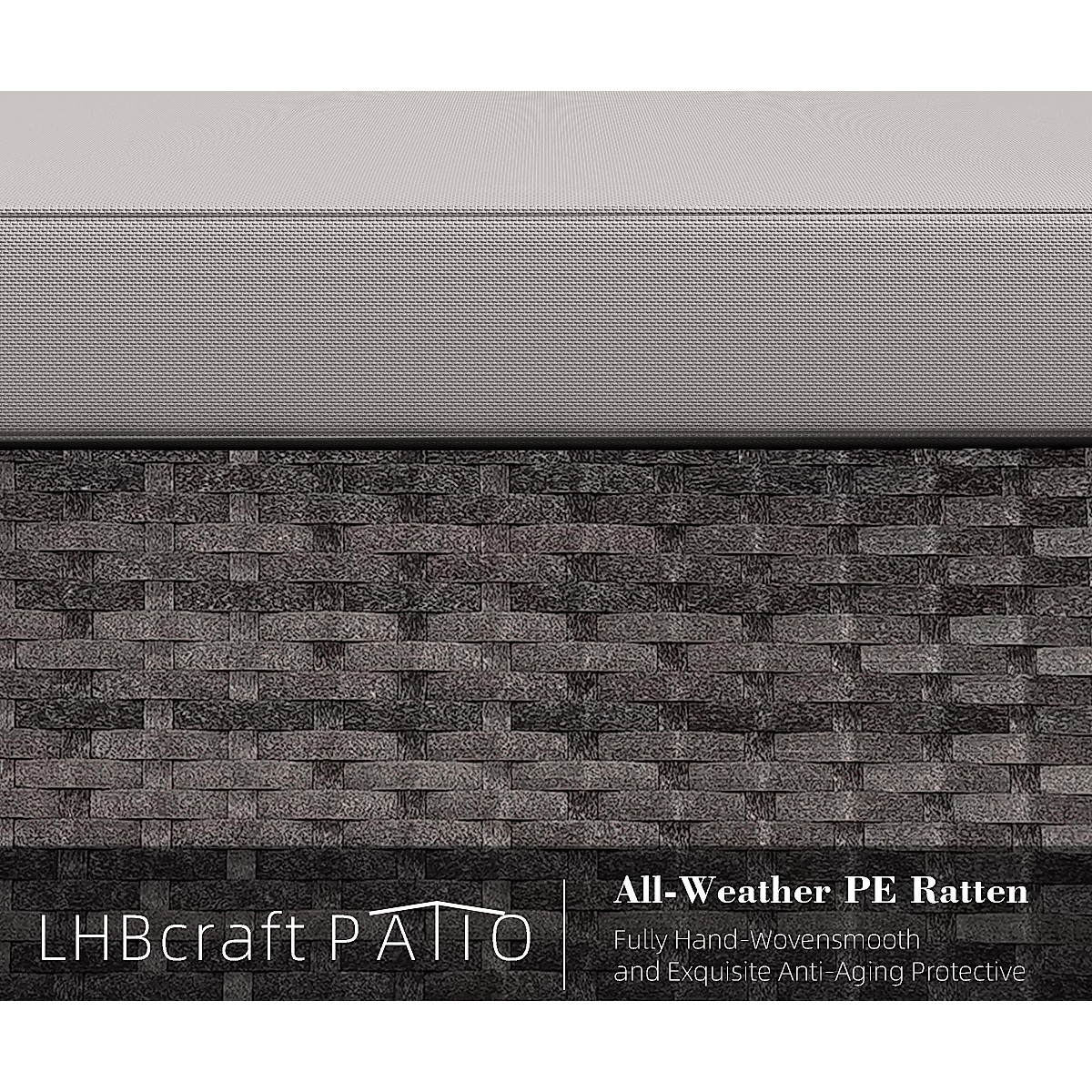 LHBcraft Balcony Furniture 5 Piece Patio Conversation Set, PE Wicker Rattan Outdoor Lounge Chairs with Soft Cushions 2 Ottoman&Glass Table for Porch, Lawn-Grey Wicker (Grey-Grey)