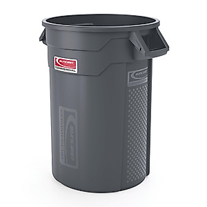 Suncast Commercial Products 55 Gallon Trash Can with Vented Channels, Ergonomic Handles, Rolled Upper Lip, Made in The USA, Gray