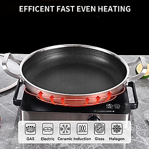 DELARLO Paella Pan 14 Inch Tri-Ply Stainless Steel Paella Pan with Lid Nonstick Frying Pan, Hybird Induction Large Skillets,Great for Paella Parties Indoors Outdoors,Heavy Duty Style