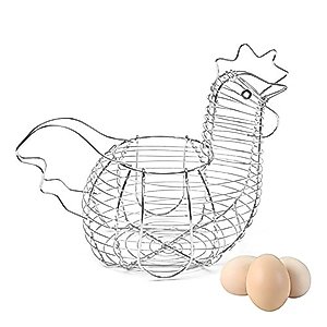 Aebor Chicken Egg Basket Holder Metal Wire Hen Shaped Kitchen Storage Rack, Egg Basket with Handle, Holds 15-20 Eggs, for Kitchen Living Room Home Décor Decoration Storage