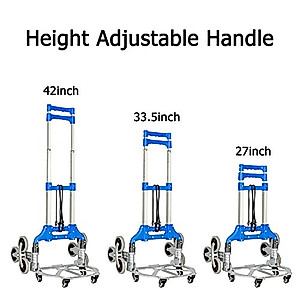 Fullwatt Stair Climbing Cart, Folding Stair Climber Dolly with 155 Lbs, 3 Wheels Hand Truck with 27''-42'' Telescoping Handle, 4 Universal Wheels & 2 Elastic Ropes Easily Lift Items Up and Down Steps
