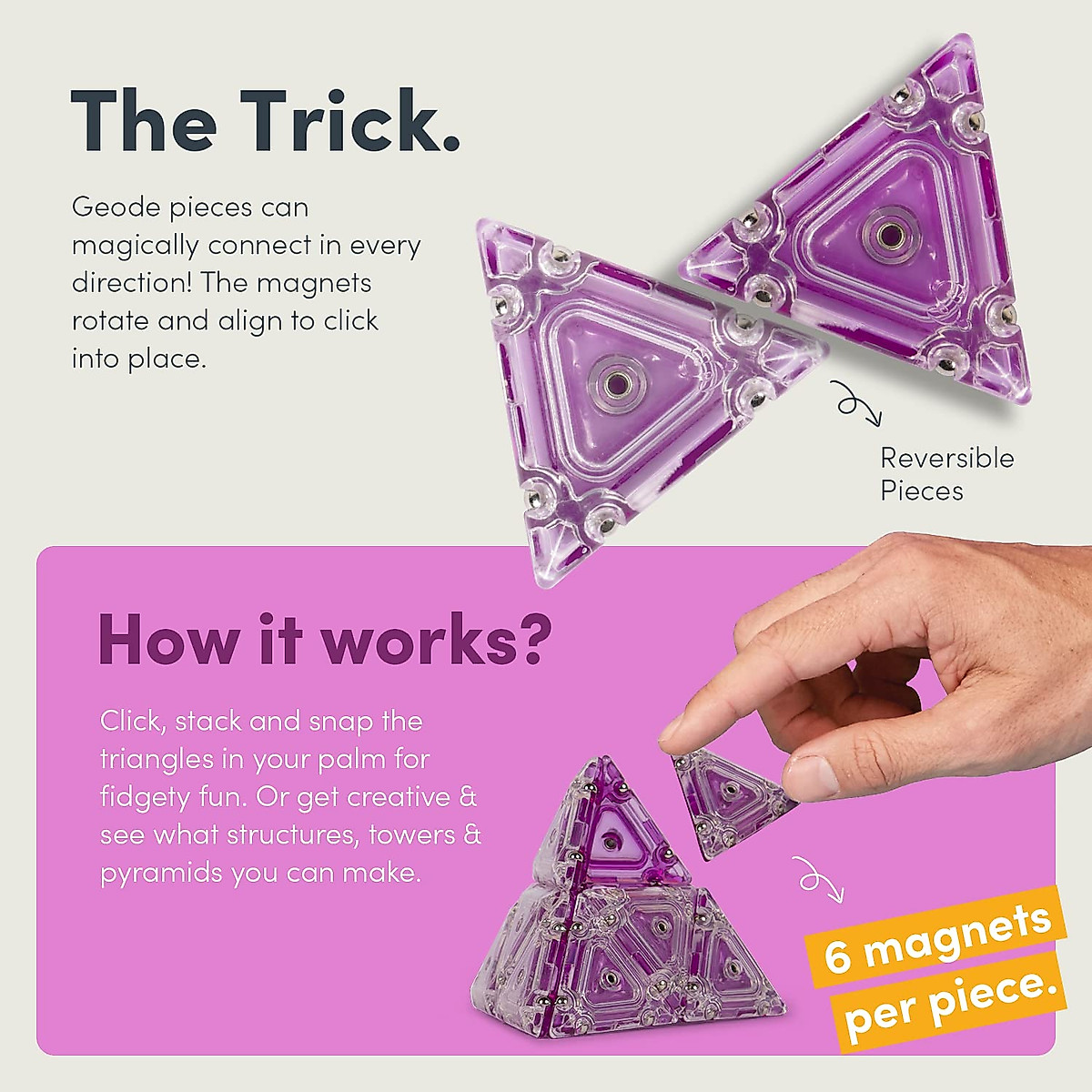 Speks Geode Pyramid 12-Piece Building Set - Quartz - Fun Desk Toy for Adults