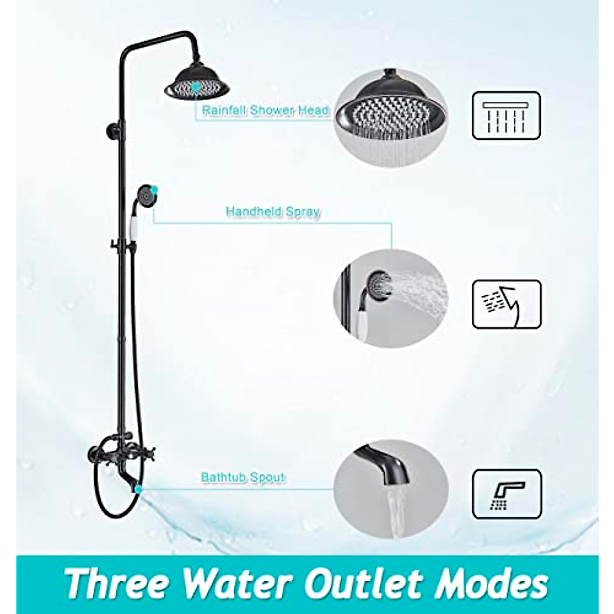 Gmusre Oil Rubbed Bronze Bathroom Shower Faucet Set Outdoor Shower Fixture 8 Inch Rainfall Shower Head Handheld Spray Tub Spout Wall Mounted Mixer Shower System with 12 Inch Extension Tube