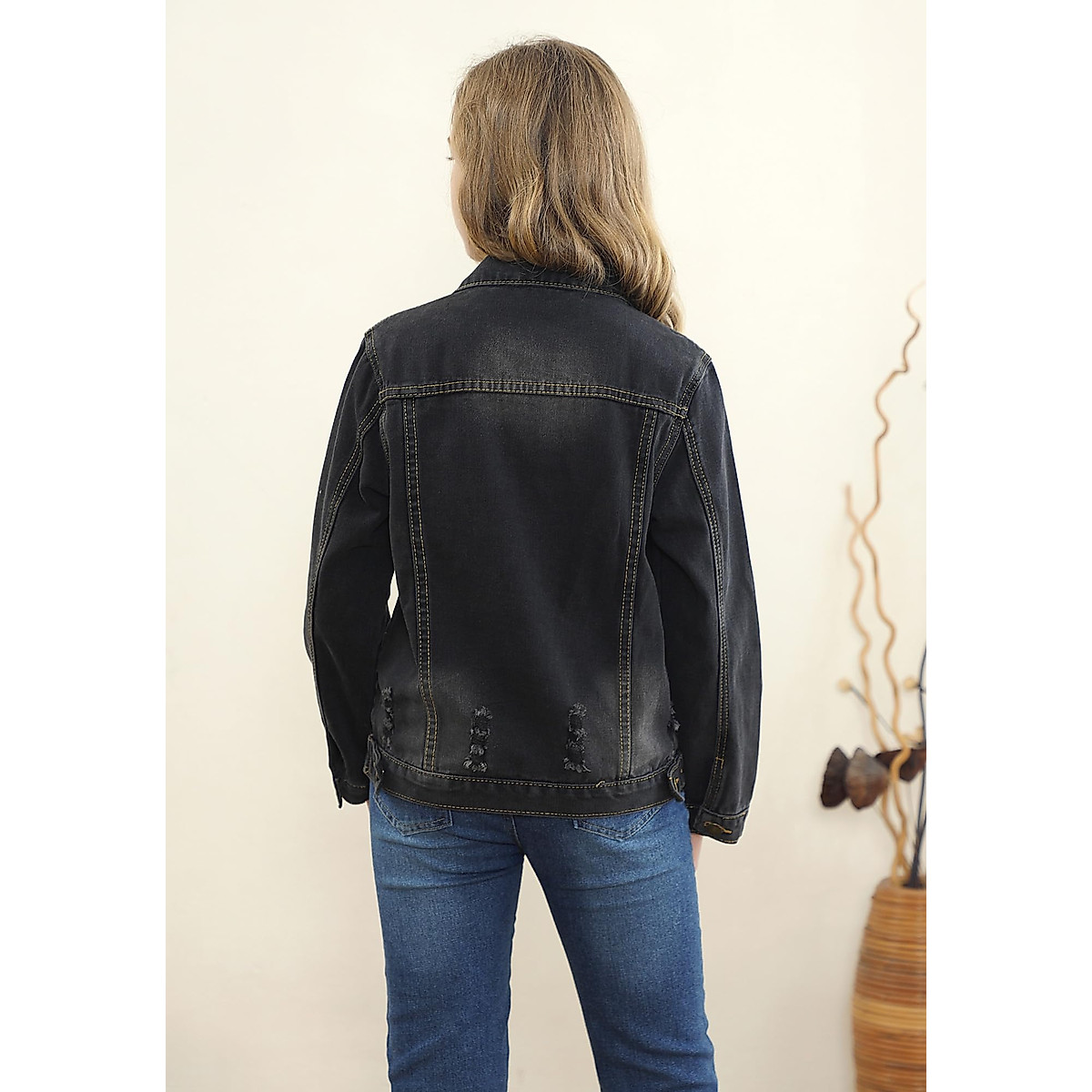 Cromoncent Boys Girls Child Casual Denim Jacket Kids Toddler Button Down Coat，Denim Black 5-6Y