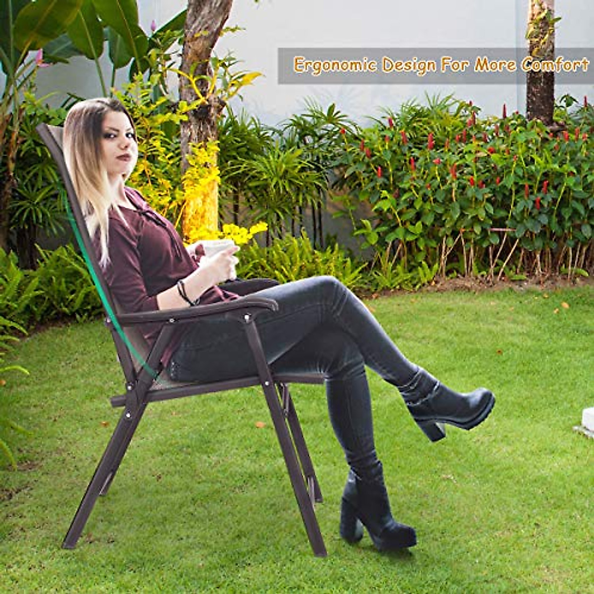 GOFLAME Patio Chairs Folding Sling Back Chairs, Portable Furniture ...