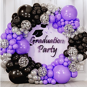 ALL-IN-1 Purple and Black Balloons Garland & Arch Kit – Small and Large Purple Black and Silver balloons – Party Decorations & Supplies for Graduation Birthday Retirement Halloween – Wednesday
