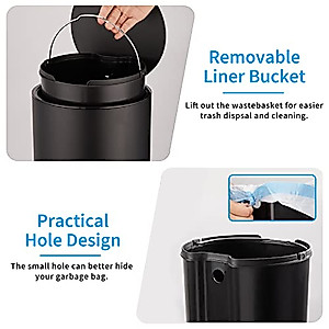 CURIFYPN 8 Liter/2.1 Gallon Small Trash Can with Lid Soft Close, Stainless Steel Step Trash Can,Round Foot Pedal Garbage Can with Removable Inner Wastebasket for Bathroom,Kitchen,Bedroom,Office, Black