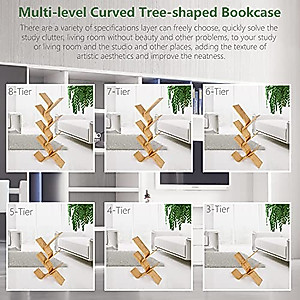 briteman 6-Tier Floor Bamboo Tree Bookshelf, Modern Standing Bookcase Office Book Storage Creative Curved Rack Organizer Shelves, Book Shelf Space Saver for Home Living Room Corner Bedroom